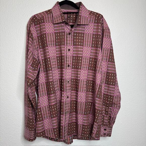 Bertigo | Shirts | Bertigo Mens Brown Purple Geometric Xlarge Flip Cuff ...